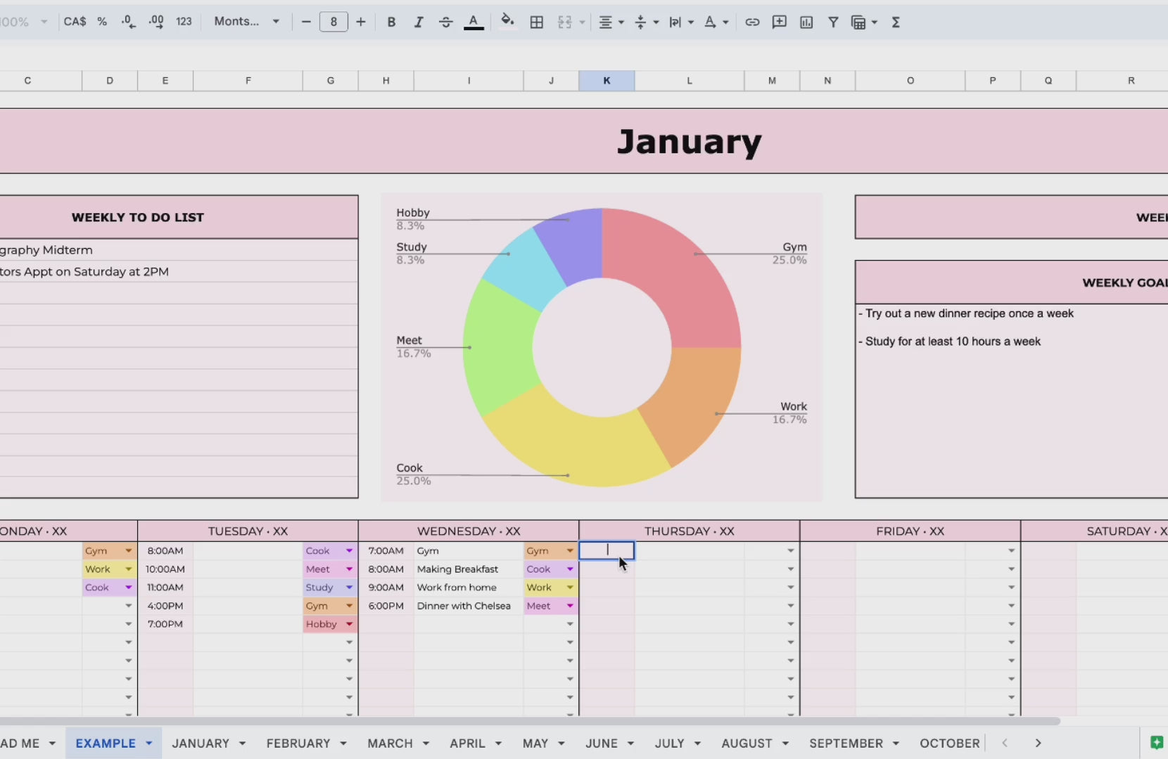 Daily, Weekly & Monthly Time Tracker Spreadsheet – Wellness By Her Shop