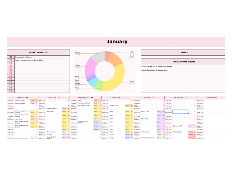 Daily, Weekly & Monthly Time Tracker Spreadsheet – Wellness By Her Shop